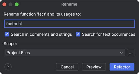 Rename Refactorings Pycharm Documentation