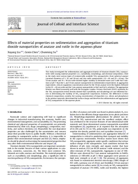 Pdf Effects Of Material Properties On Sedimentation And Aggregation Of Titanium Dioxide