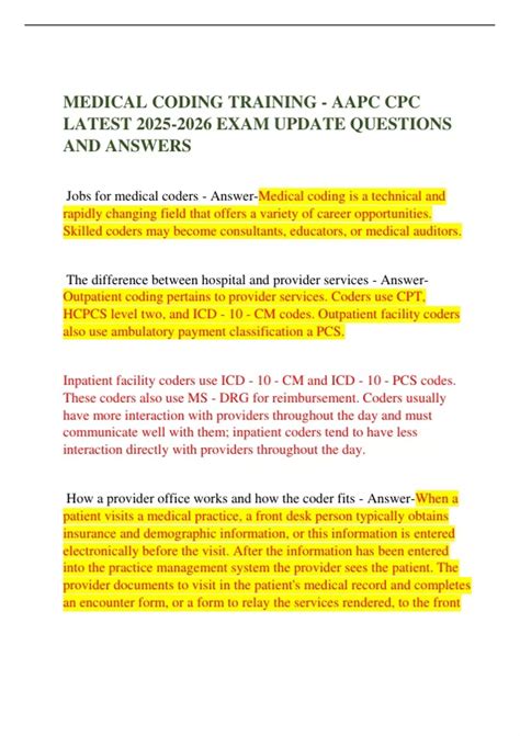 MEDICAL CODING TRAINING AAPC CPC LATEST EXAM UPDATE QUESTIONS AND ANSWERS MEDICAL CODING