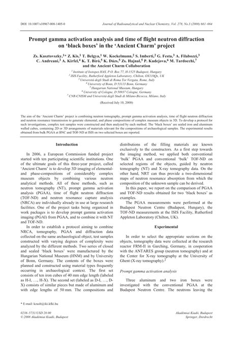 Pdf Prompt Gamma Activation Analysis And Time Of Flight Neutron Diffraction On ‘black Boxes