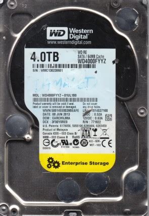Western Digital WD4000FYYZ ENTERPRISE 4TB 7200RPM 64MB キャッシュ SATA 6.0Gb ...