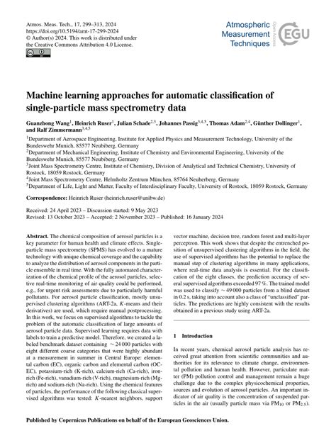Pdf Machine Learning Approaches For Automatic Classification Of Single Particle Mass