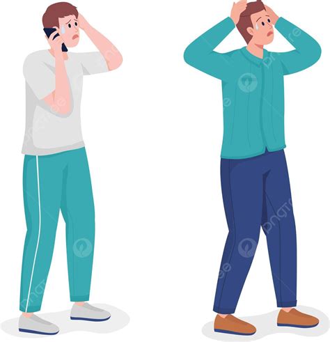 Vector Set Of Semiflat Colored Characters Featuring A Man In Panic Vector Pose Hispanic