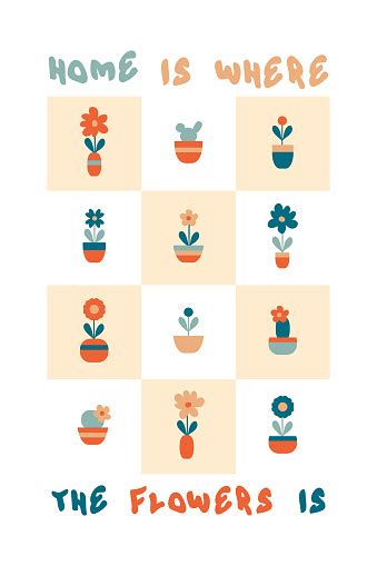 집은 꽃이 슬로건 인쇄 포스터 인 곳입니다 티 타월 식기 세척기 문구류 섬유 및 직물에 적합합니다 장식 및 디자인을위한 손으로