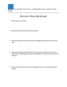 Zero Sum Bias Lesson Plan And Video By United Social Change TPT