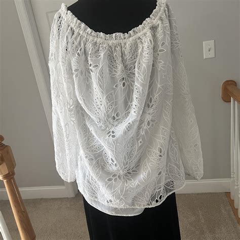 White Embroidered Off Shoulder Blouse With Sheer Depop