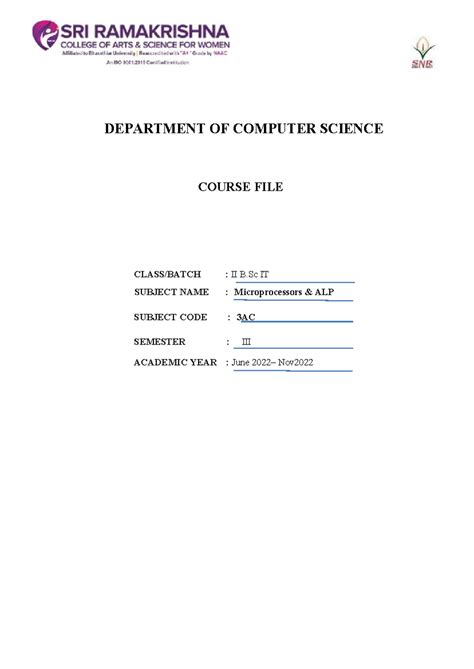 Course File Microprocessor And Alp Manju Department Of Computer Course File Microprocessor And Alp Manju Department Of Computer