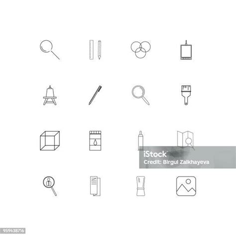 창조적인 프로세스 및 설계 선형 얇은 아이콘 설정합니다 간단한 벡터 아이콘 설명 눈금자에 대한 스톡 벡터 아트 및 기타 이미지 눈금자 디자인 벡터 Istock