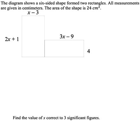 the diagram shows a six sided shape formed two rectangles all