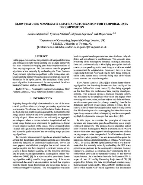 Pdf Slow Features Nonnegative Matrix Factorization For Temporal Data Decomposition