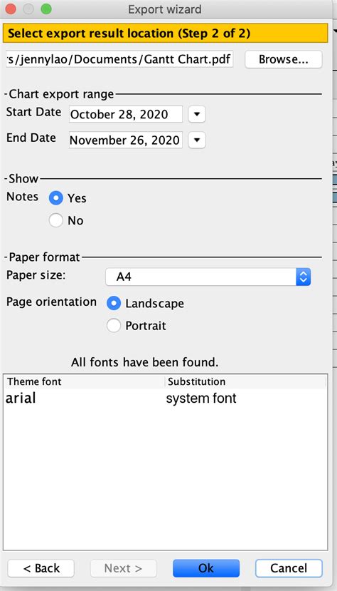 tasks not displayed when exported to pdf in macos mojave ganttproject