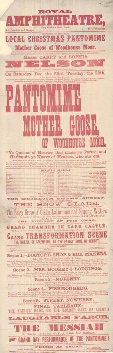 1865 Pantomime Playbill For Mother Goose Of Woodhouse Moor • Mylearning
