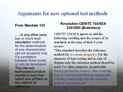 Arguments For New Optional Test Methods From Mandate