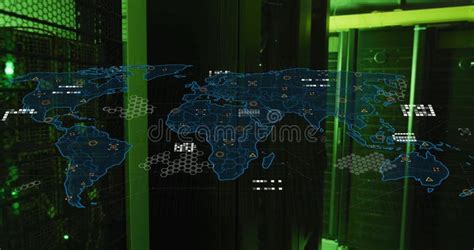 World Map With Data Points And Network Connections Image Over Server