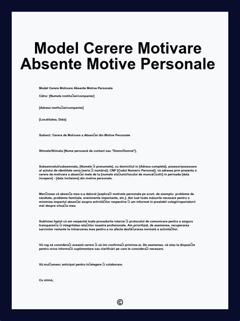Model Cerere Motivare Absente Motive Personale