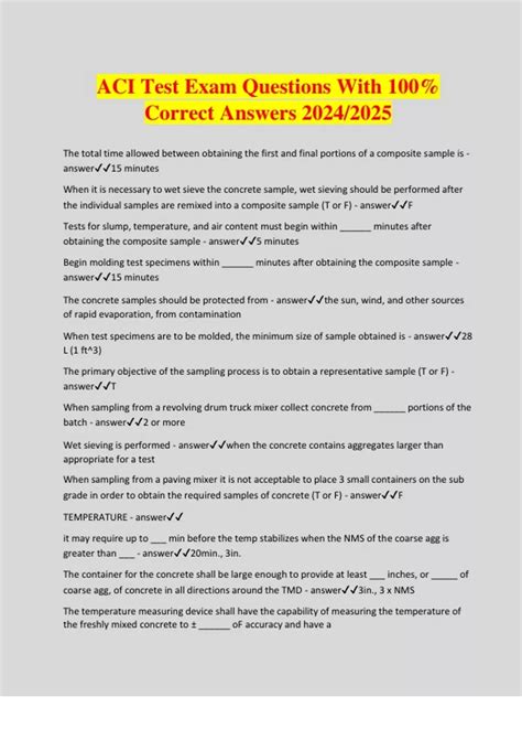 Aci Test Exam Questions With 100 Correct Answers 2024 2025 Aci Concrete Stuvia Us