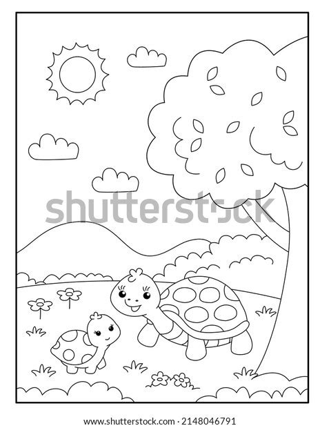 아이들을 위한 귀여운 거북이 색칠 페이지 스톡 벡터로열티 프리 2148046791 Shutterstock