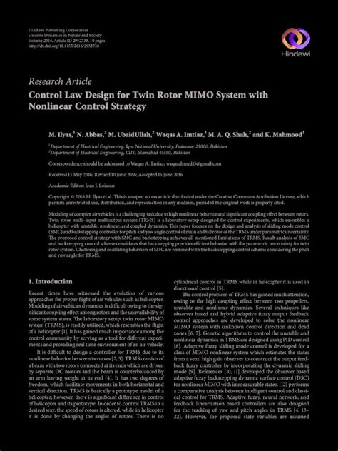 Pdf Control Law Design For Twin Rotor Mimo System With Nonlinear