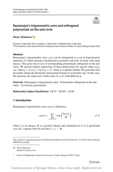 Ramanujans Trigonometric Sums And Orthogonal Polynomials On The Unit