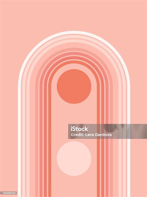 기하학적 균형 모양 무지개 게이트 원 추상 현대 미적 배경 보헤미안 벽 장식 중반 세기 현대 미니멀 아트 프린트 유기 모양 파스텔 복숭아 핑크 색상입니다 기하 도형에 대한