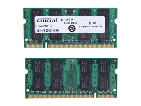 Crucial 4GB 2 X 2GB 200 Pin DDR2 SO DIMM DDR2 667 PC2 5300 Laptop Memory Model