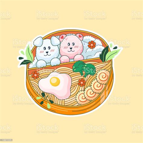 카와이 스타일의 도시락 상자 귀엽고 화려한 그림 도시락에 담긴 일본 음식 애니메이션과 꼬마 벡터 0명에 대한 스톡 벡터 아트 및 기타 이미지 Istock