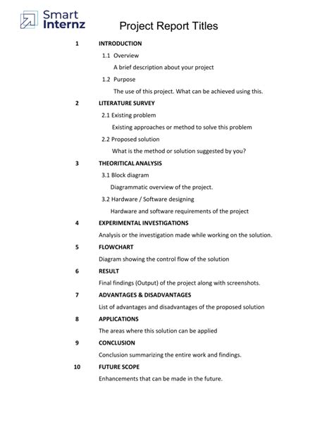 Project Report Template Structure Sections