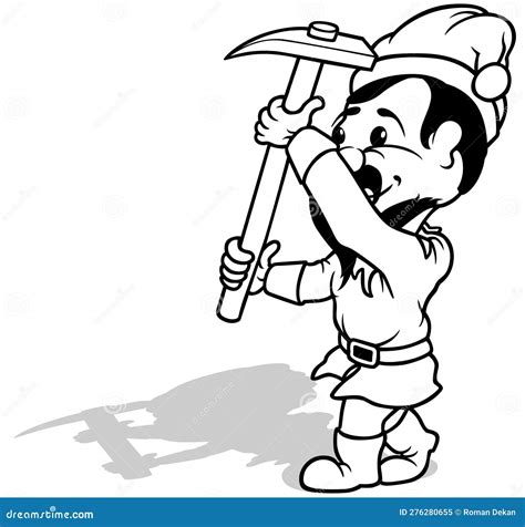 Drawing Of A Dwarf With A Pickaxe In His Hands Stock Vector Illustration Of Story Contour