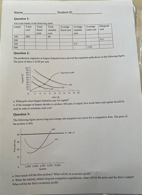 Solved NameStudent ID Question Fill In The Blanks In The Chegg