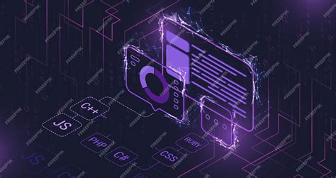 Premium Vector Futuristic Programming Concept With Holographic Interface And Coding Languages