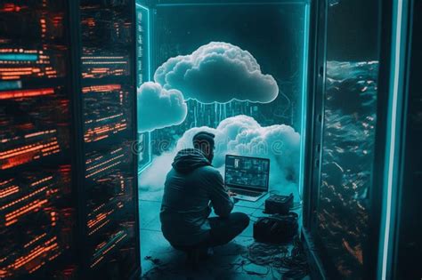 Linking Computer To Cloud With Server Connection Online Cloud Storage Contact Computing