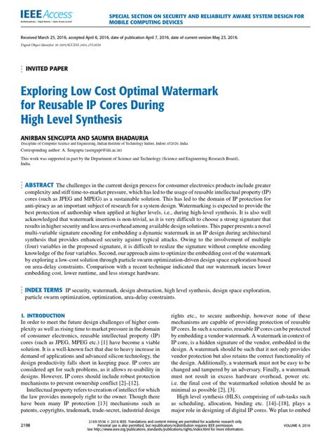 Exploring Low Cost Optimal Watermark For Reusable Ip Cores During High Level Synthesis Pdf