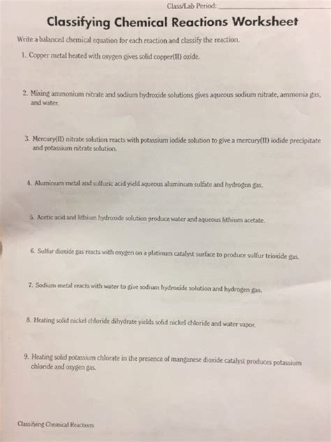 Classifying Chemical Reactions Worksheet Answers Luxury Solved Class