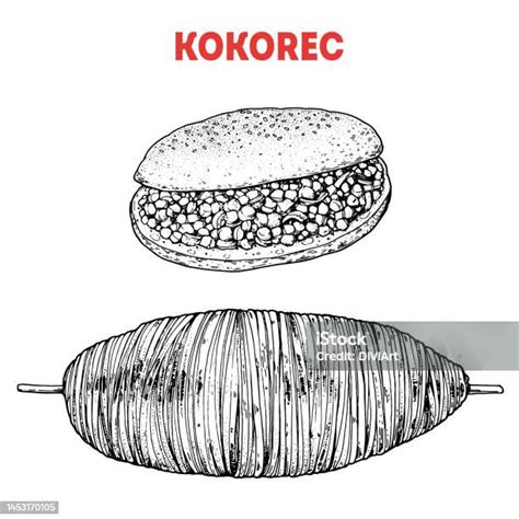 코코렉 스케치 터키 음식 손으로 그린 벡터 그림입니다 터키 길거리 음식 스케치 스타일 평면도 빈티지 벡터 그림입니다 거리에 대한 스톡 벡터 아트 및 기타 이미지 Istock