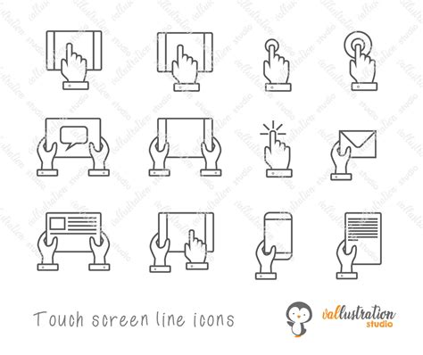Set Of Touch Screen Line Icons Clipart Clip Art Tablet Etsy