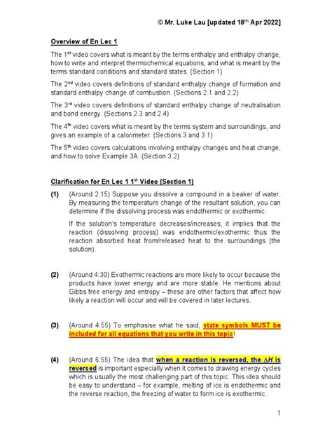 05 en lec 1 key points pdf chemical reactions enthalpy