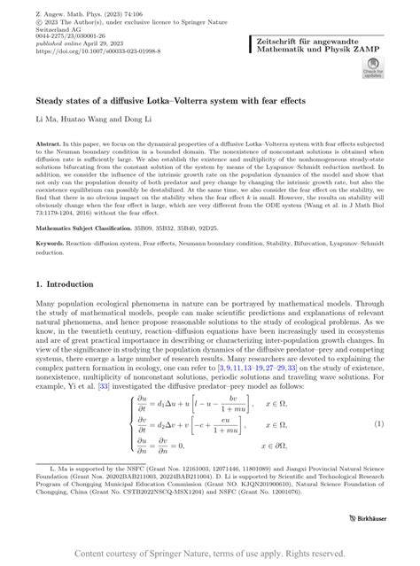 Steady States Of A Diffusive Lotkavolterra System With Fear Effects Request Pdf