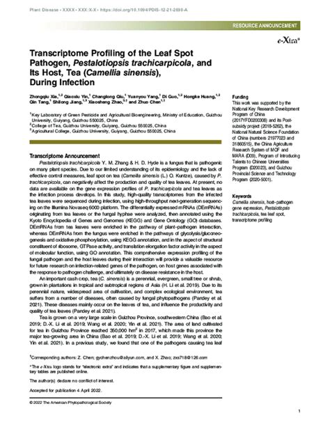 Transcriptome Profiling Of The Leaf Spot Pathogen Pestalotiopsis