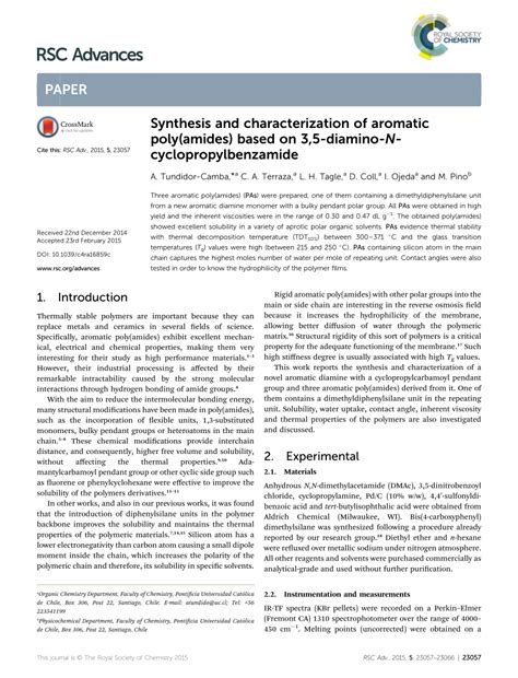Pdf Synthesis And Characterization Of Aromatic Polyamides Based On 35 Diamino N