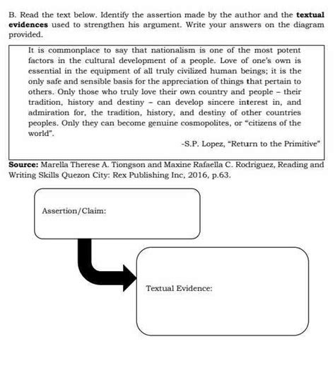 B Read The Text Below Identify The Assertion Made By The Author And The