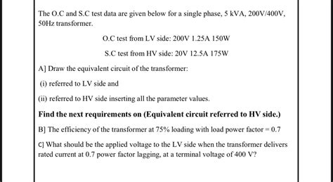 solved the o c and s c test data are given below for a