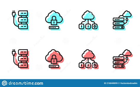 Set Line Cloud Technology Data Transfer Server Computing Lock And Network Cloud Connection