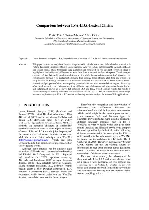 Pdf Comparison Between Lsa Lda Lexical Chains