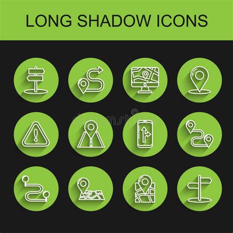 Set Line Route Location Folded Map With Marker Road Traffic Sign And Infographic Of City