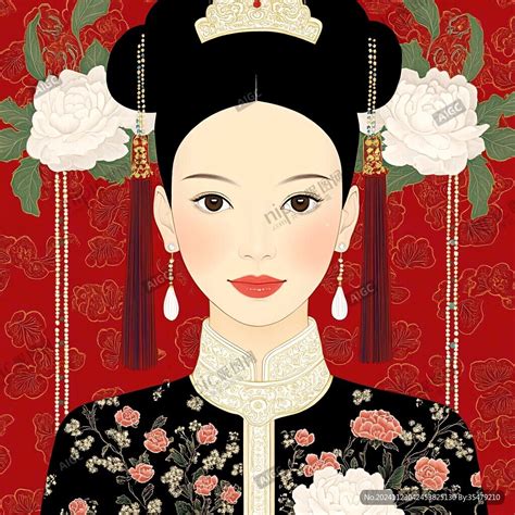 ai创作图中式新娘插画 清宫美人插画 清宫美女插画 清朝美人插画 手绘嫔妃 手绘新娘中式新娘 清朝格格插画 卡通中式新娘 宫廷系列人物插画 元