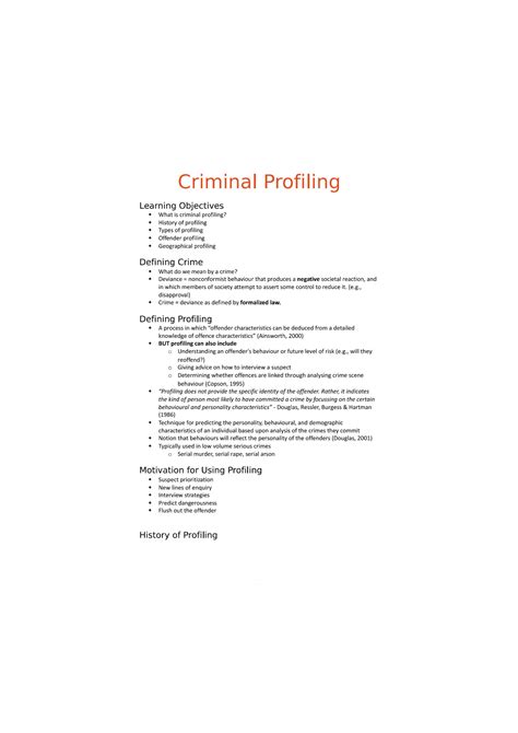 Solution Demystifying Criminal Profiling Lecture Notes 1 Unveiling The