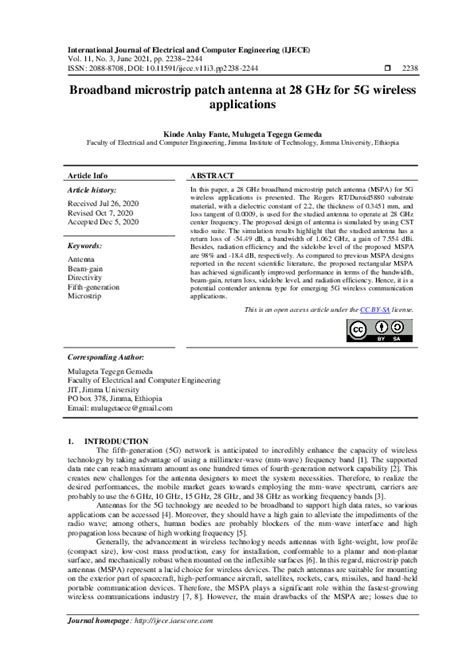 Pdf Broadband Microstrip Patch Antenna At 28 Ghz For 5g Wireless Applications
