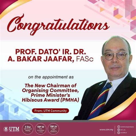 Congratulations To Prof Dato Ir Dr A Bakar Jaafar For Being Appointed