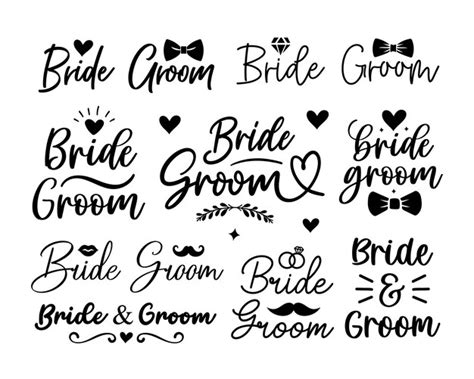 핸드 레터링 씨와 부인 웨딩 신부 신랑 커플 사랑 심장 타이포그래피 단어 서예 카드 프리미엄 벡터