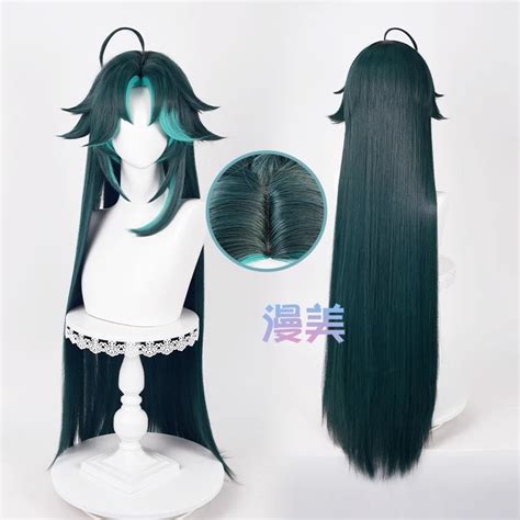 Genshin Impact Red Xiao Cosplay Wig 100cm Long Ponytail Mixed Color